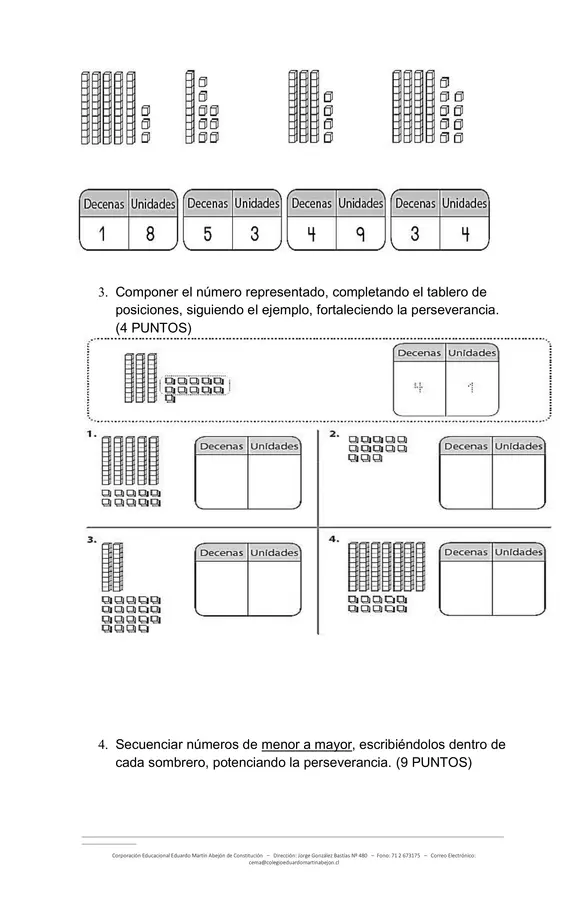 evaluacion matematicas - numeros hasta el 100 | profe.social