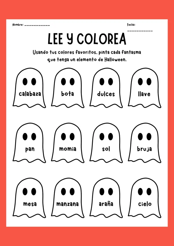 Lee y colorea temática Halloween | profe.social