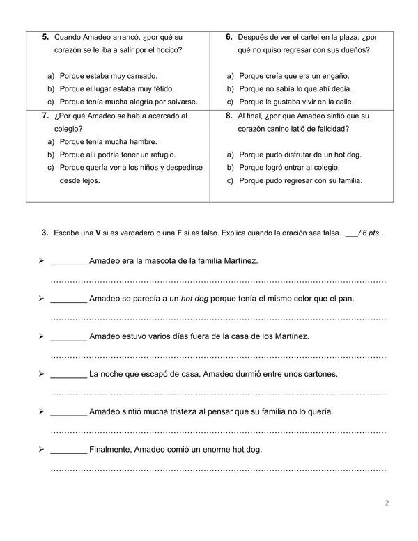 Prueba de lectura complementaria " Un perro confundido" | profe.social