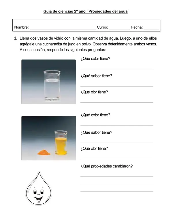 Guía de ciencias 2° año "Propiedades del agua" | profe.social