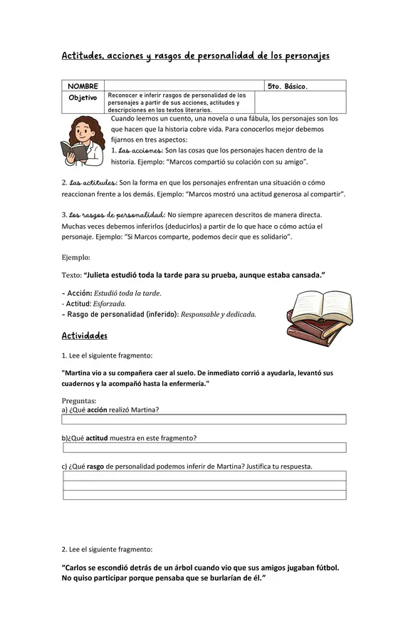 Actitudes, acciones y rasgos de personalidad de los personajes | profe ...