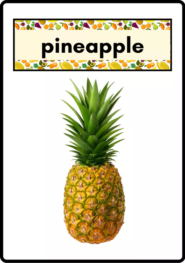 Flash Cards vocabulario de las Frutas en inglés Pineapple | profe.social