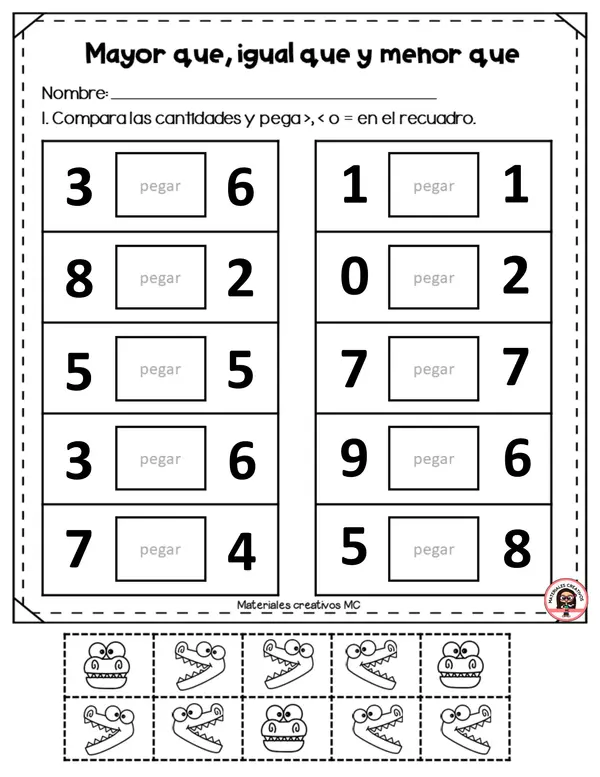 EDITABLE MAYOR QUE , IGUAL QUE Y MENOR QUE | profe.social