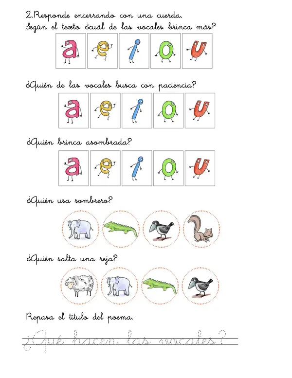 guía de trabajo con las vocales | profe.social