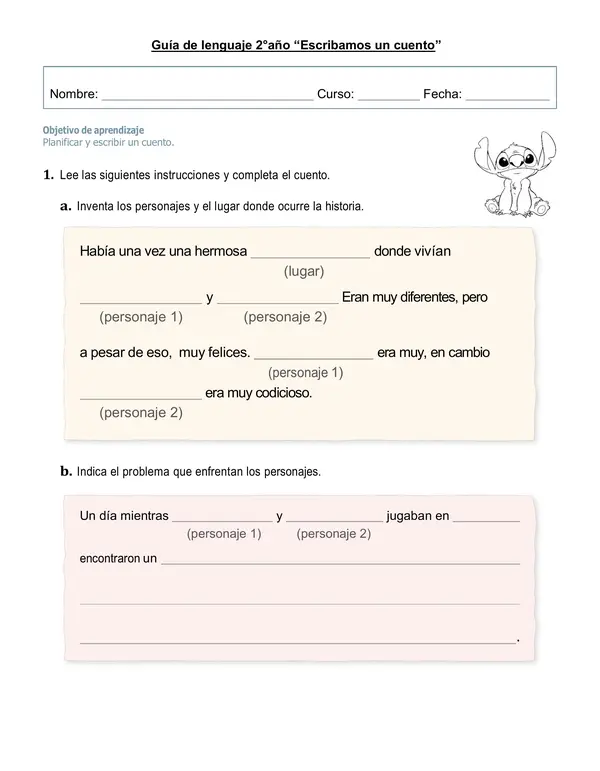 Guía de lenguaje 2°año "Escribamos un cuento" | profe.social