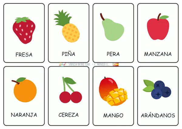 Las frutas (English & Spanish) flashcards | profe.social