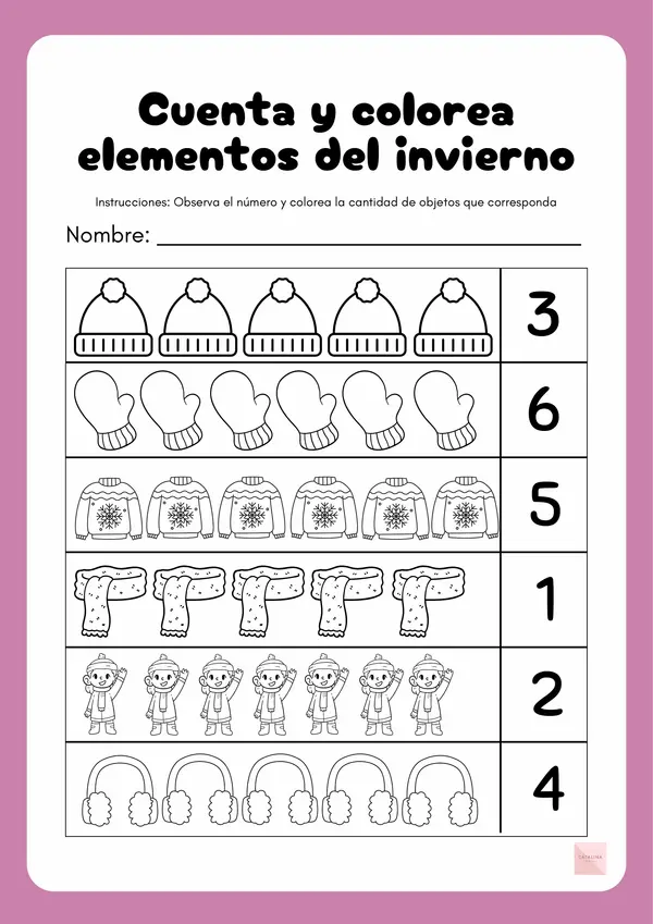 Cuenta y colorea – Elementos del invierno para trabajar cantidad y ...