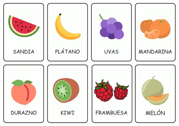 Las frutas (English & Spanish) flashcards | profe.social