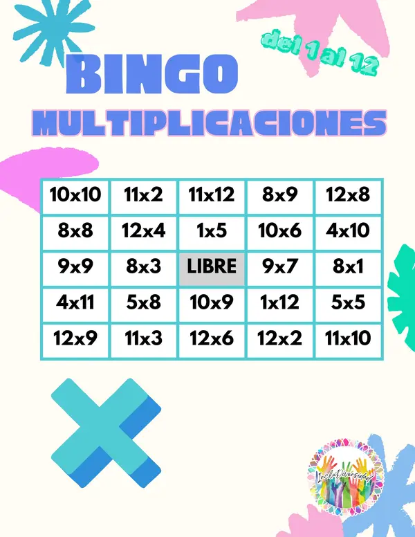 Bingo de multiplicaciones con tablas del 1 al 12 | profe.social