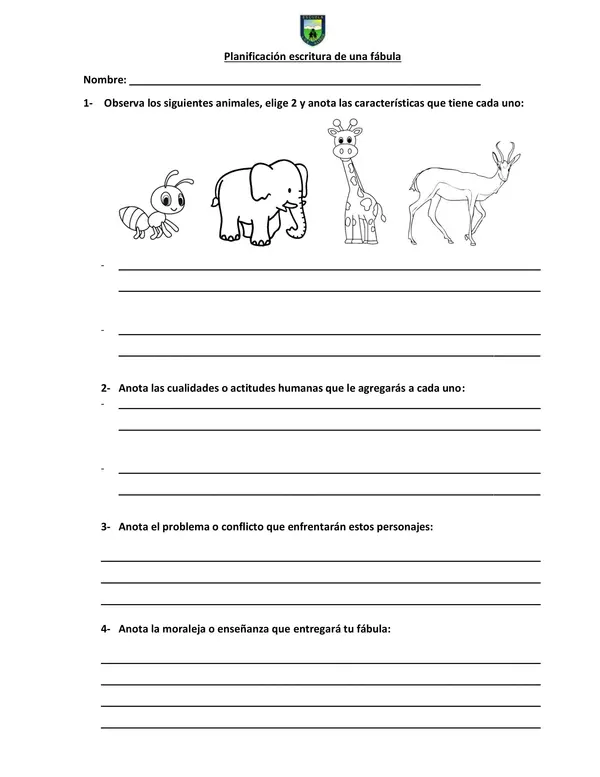 Plantilla escritura de una fábula | profe.social