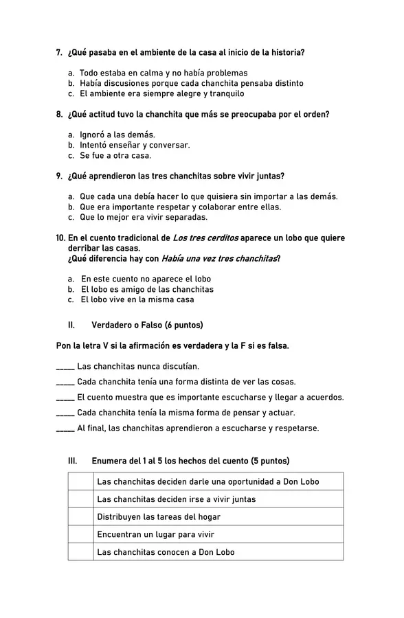 Evaluación "Había una vez tres chanchitas" | profe.social