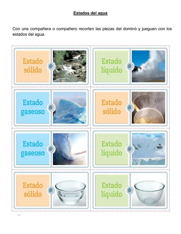 Dominó "Estados del agua: sólido, líquido y gaseoso" | profe.social