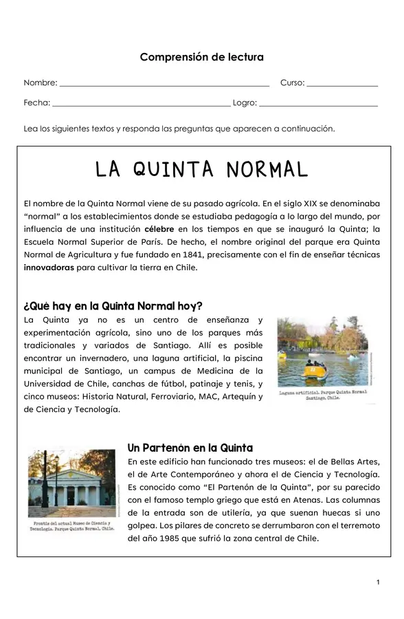 Comprensión de lectura (Texto informativo) | profe.social