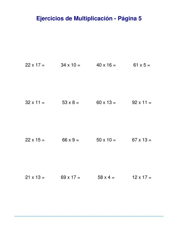 Ejercicios De Multiplicacion