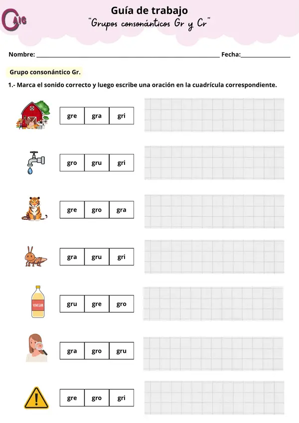 GRUPOS CONSONÁNTICOS GR Y CR | profe.social