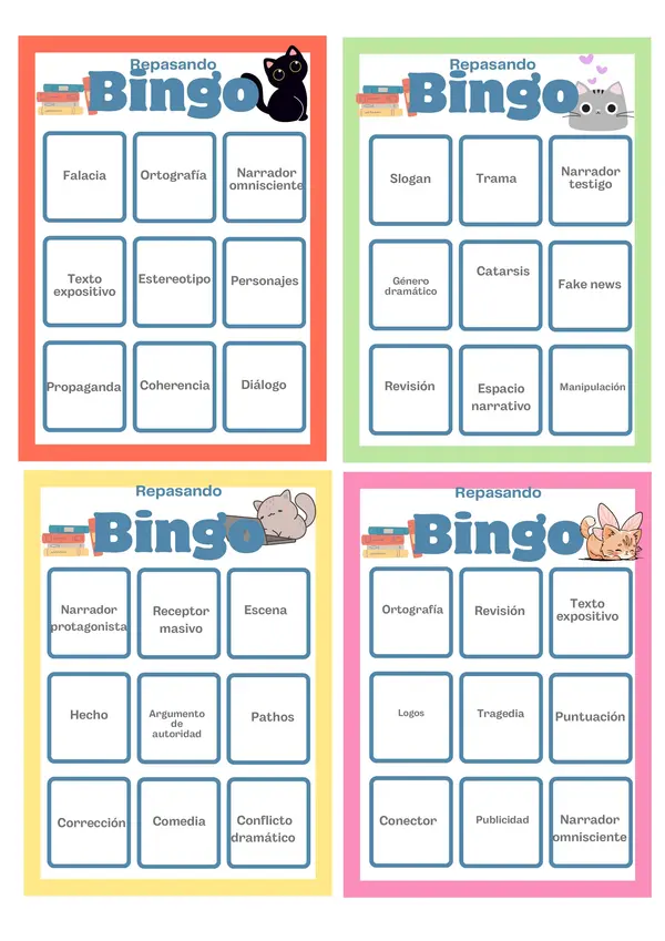 Bingo repaso lenguaje | profe.social