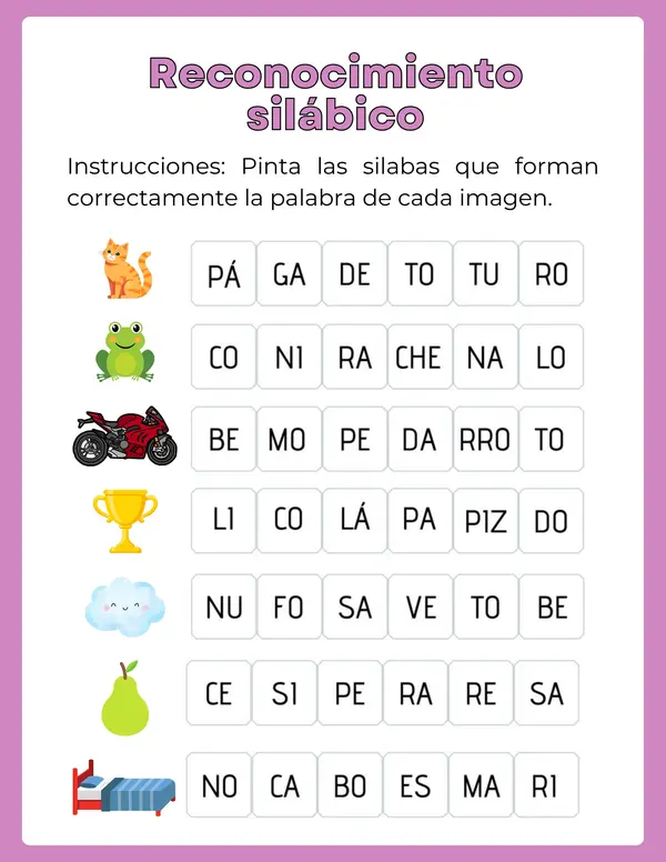 Reconocimiento silábico - Colorea | profe.social