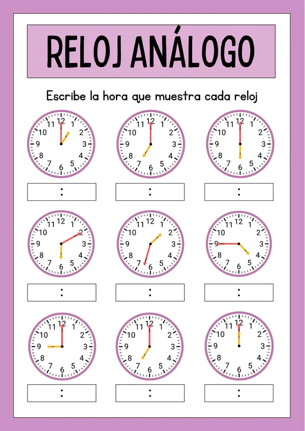 Ejercicios reloj análogo | profe.social