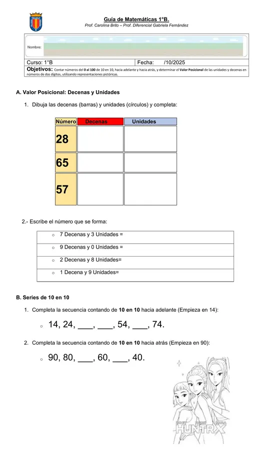 2 Guías de Matemáticas, Numeración hasta el 100. | profe.social