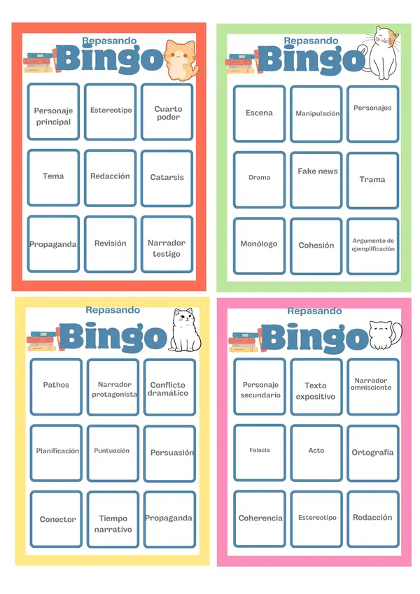 Bingo repaso lenguaje | profe.social