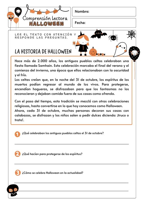 Actividad de comprensión lectora temática Halloween | profe.social