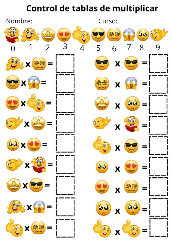 control de tablas de multiplicar | profe.social