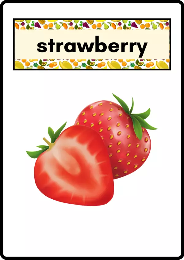 Flash Cards vocabulario de las Frutas en inglés Strawberry | profe.social