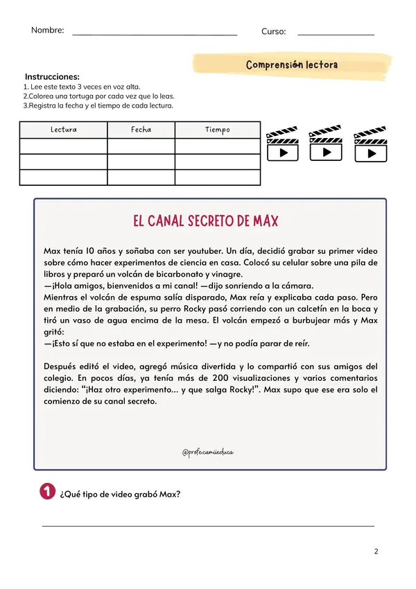 Cuadernillo fluidez lectora y comprensión | profe.social