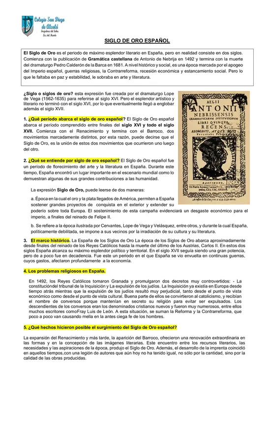 Siglo de Oro español | profe.social