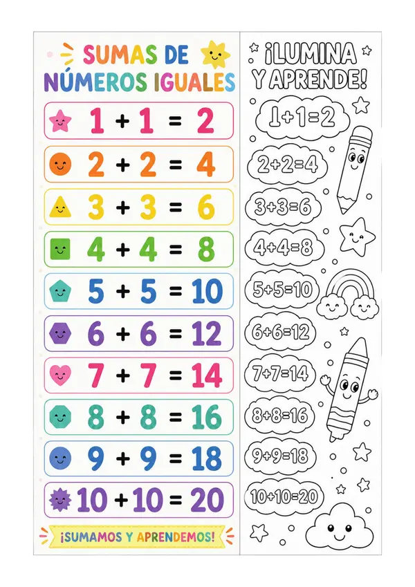 Lámina Educativa “Sumas de Números Iguales” 🌈 | Matemáticas para Niños ...