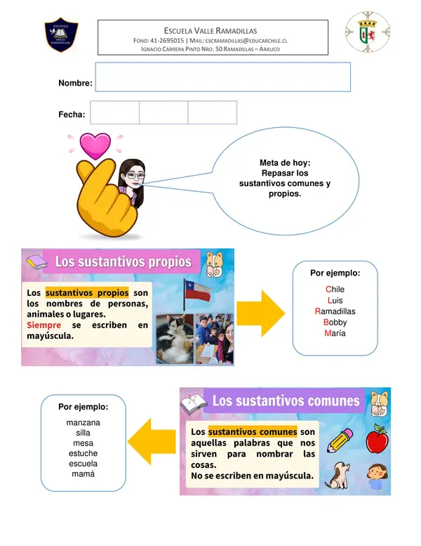 Guía de repaso: Sustantivos comunes y propios 1° y 2° Básico Lenguaje y ...
