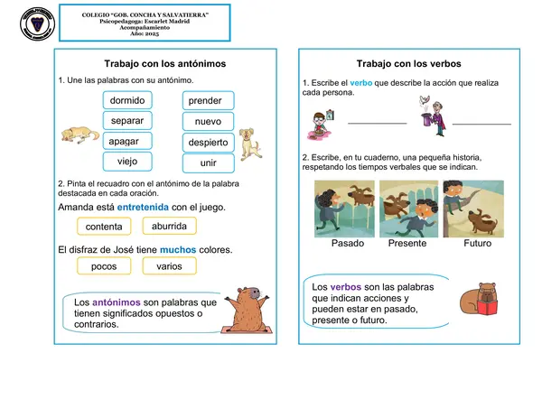 GUIA DE REPASO ANTONIMOS Y VERBOS | profe.social