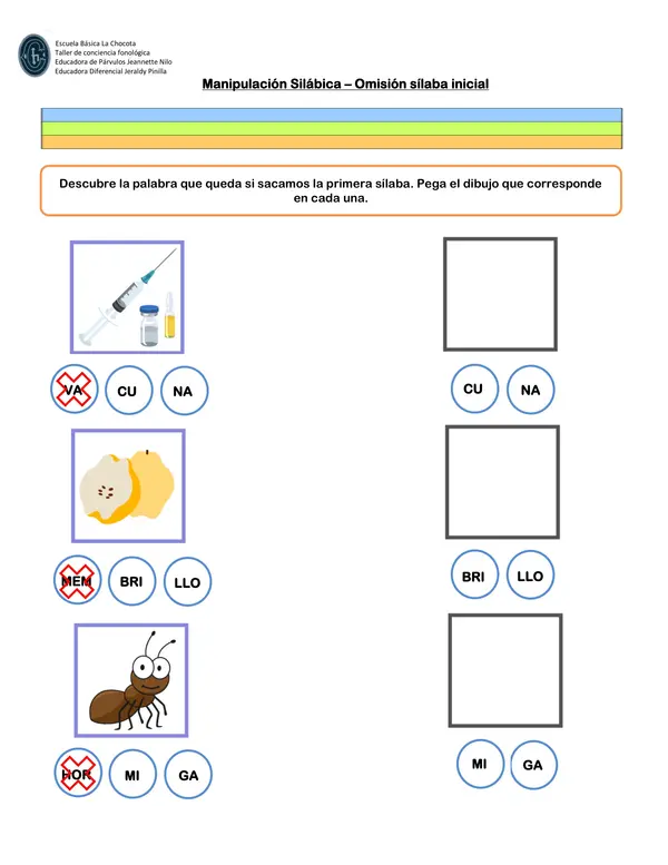 Manipulación silábica, omisión de sílaba inicial | profe.social