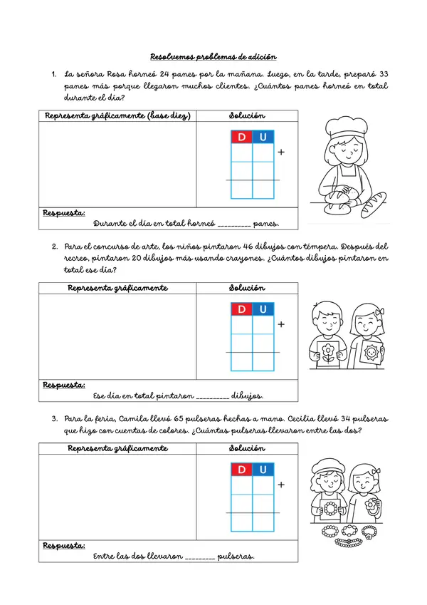 FICHA DE PROBLEMAS DE ADICIÓN (EDITABLE WORD) | profe.social