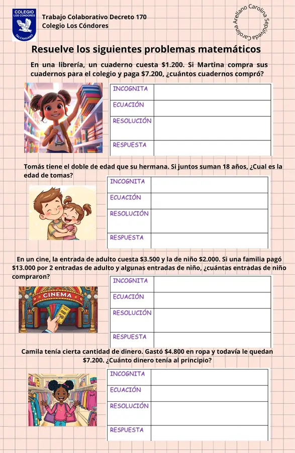 PROBLEMAS MATEMATICOS SIMPLES DE ECUACIONES | profe.social
