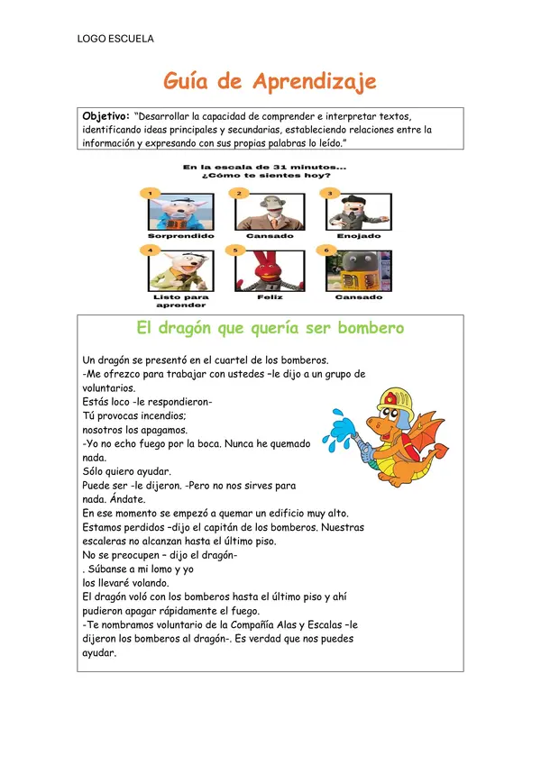 GUIA DE APRENDIZAJE DE COMPRENSIÓN LECTORA | profe.social