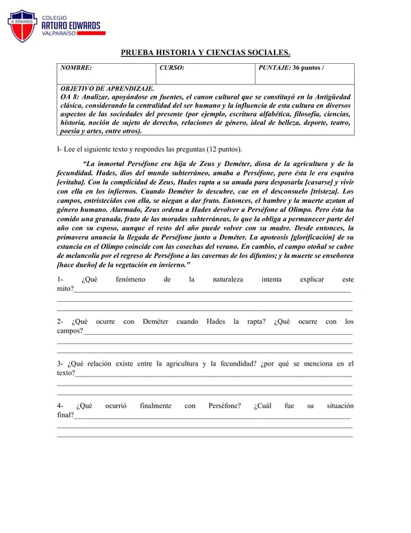 PRUEBA HISTORIA Y CIENCIAS SOCIALES | profe.social