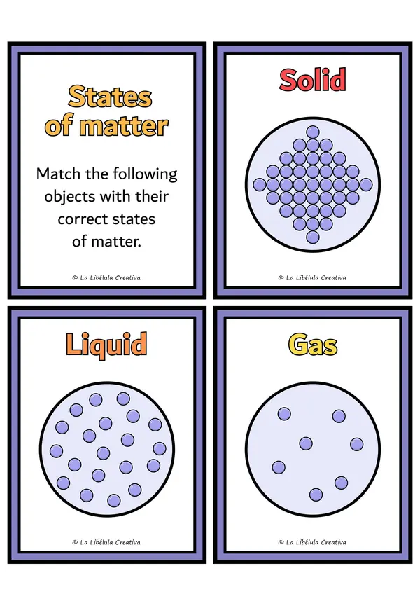 Flash cards state of matter science solid liquid gas color bw | profe ...