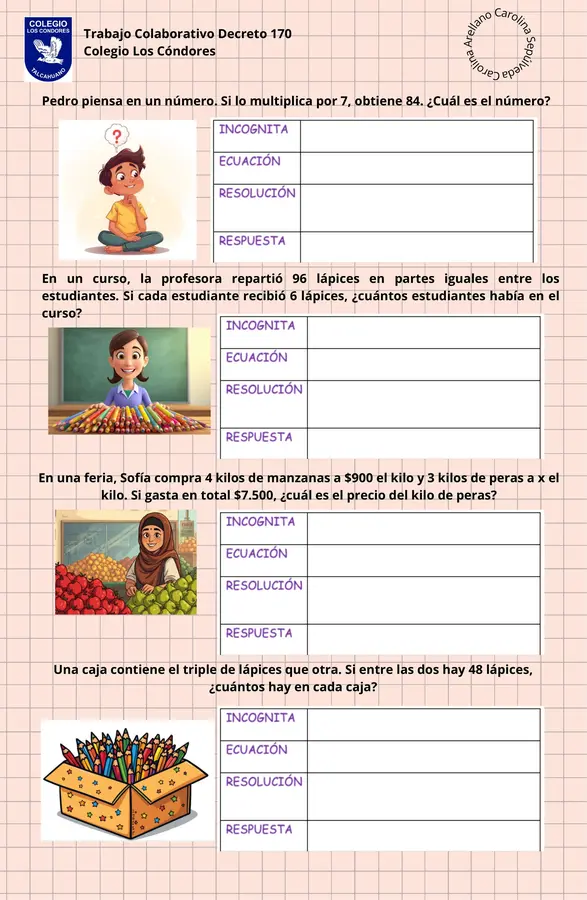 PROBLEMAS MATEMATICOS SIMPLES DE ECUACIONES | profe.social