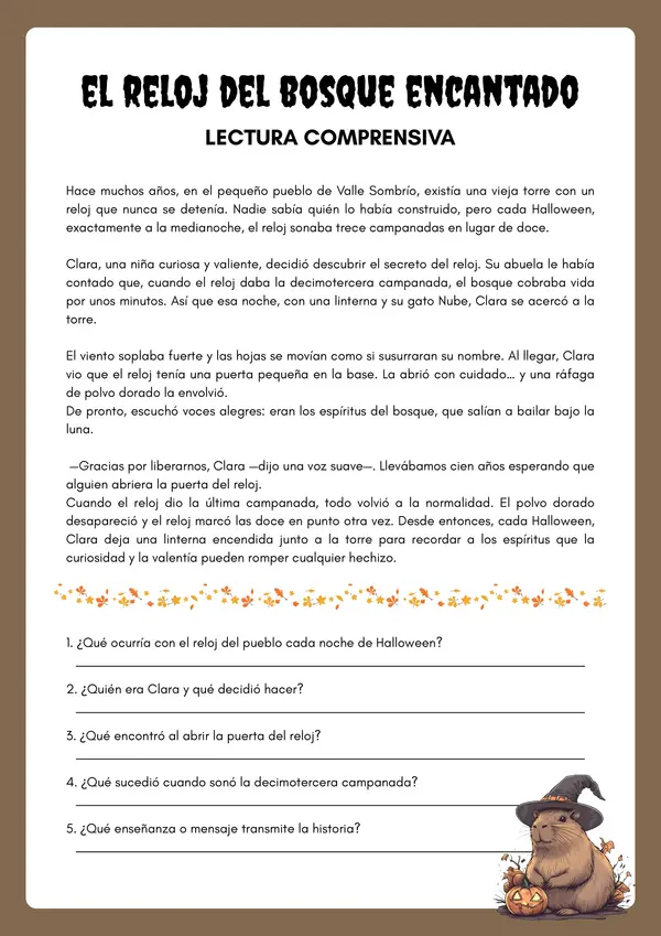 Guía de comprensión lectora Halloween | profe.social