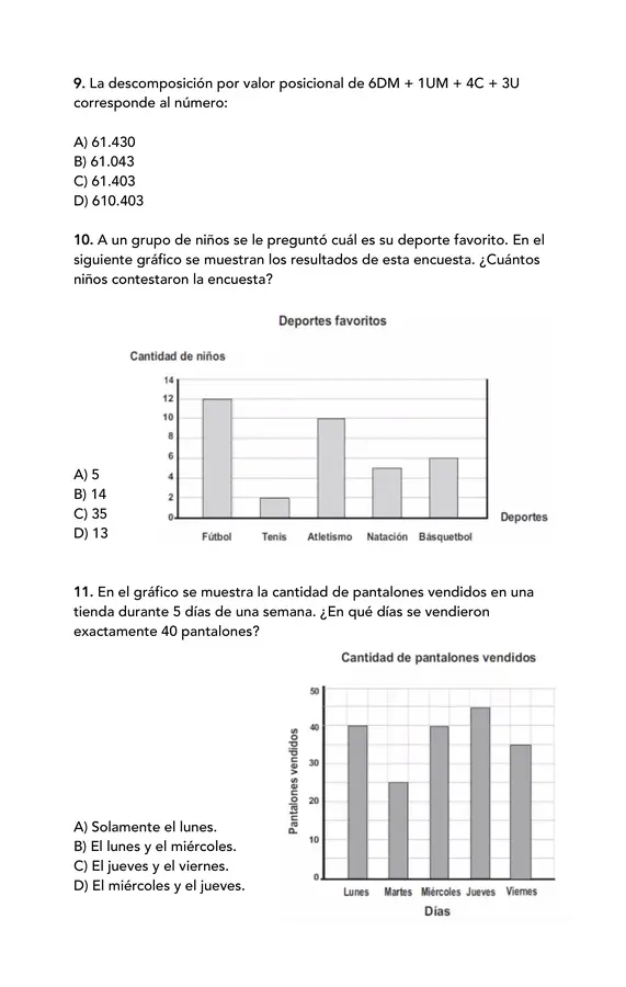 1° Ensayo SIMCE Matemáticas Cuarto Básico | profe.social