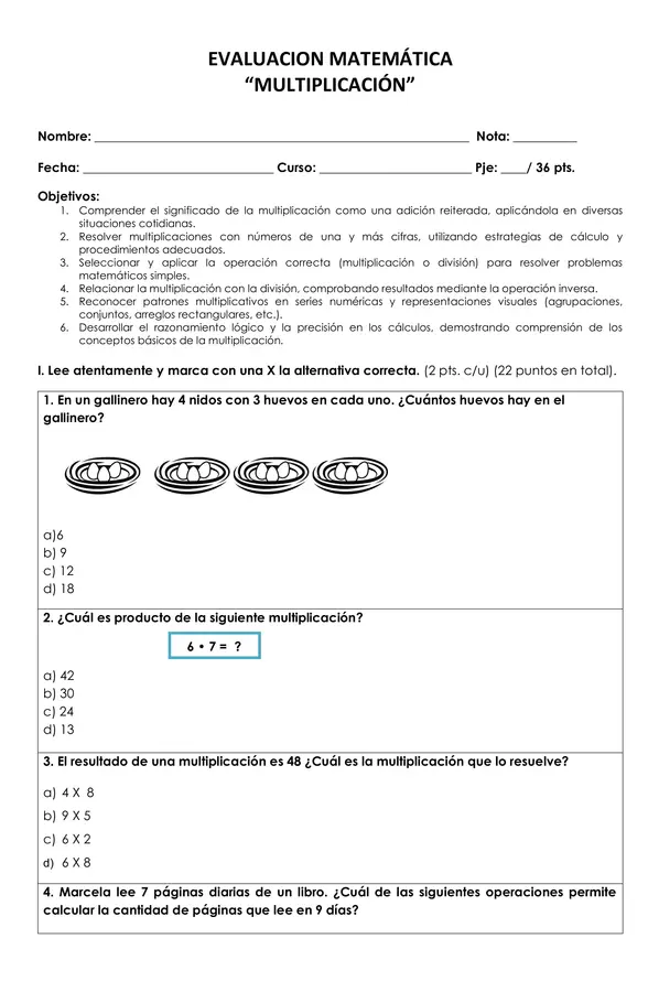 Prueba Matemática Multiplicación Profesocial 4731