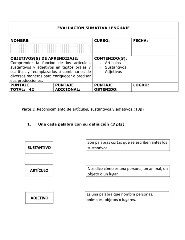 Artículos, Sustantivos y Adjetivos | profe.social