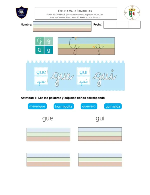 Guía letra G (gue-gui) | profe.social