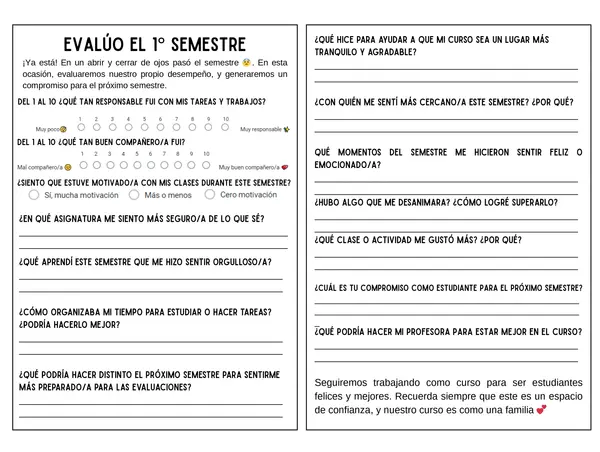 EVALÚO MI SEMESTRE -1° SEMESTRE | profe.social