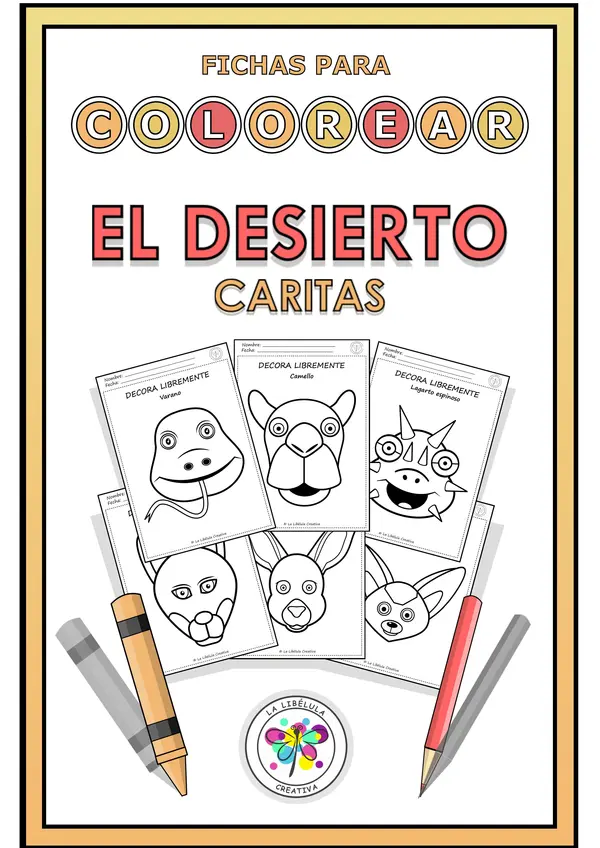 Fichas colorear animales desierto salvajes caras | profe.social