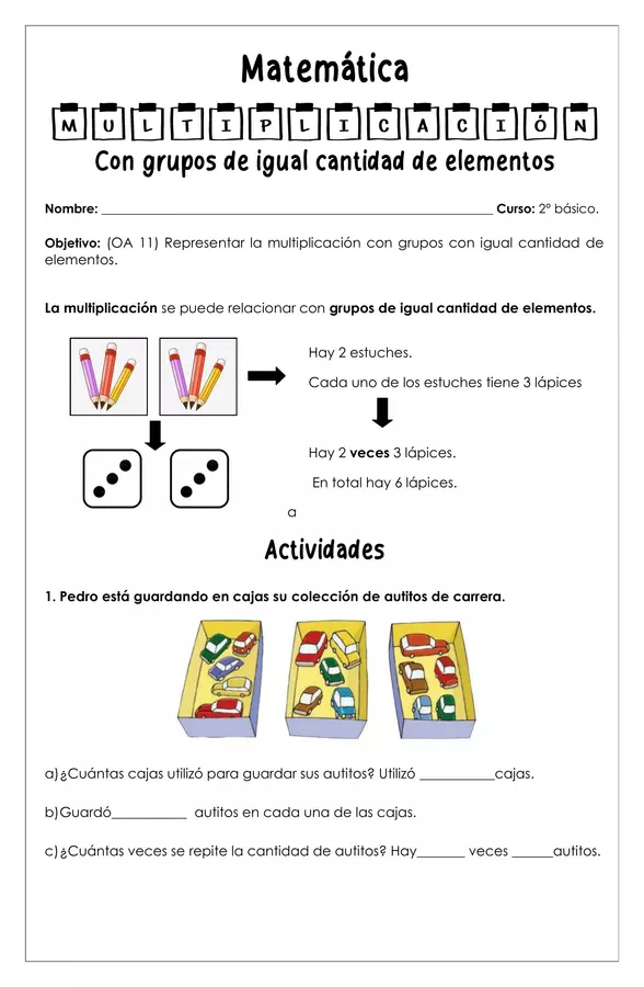 Guía de trabajo - Multiplicación con grupos de igual cantidad de ...