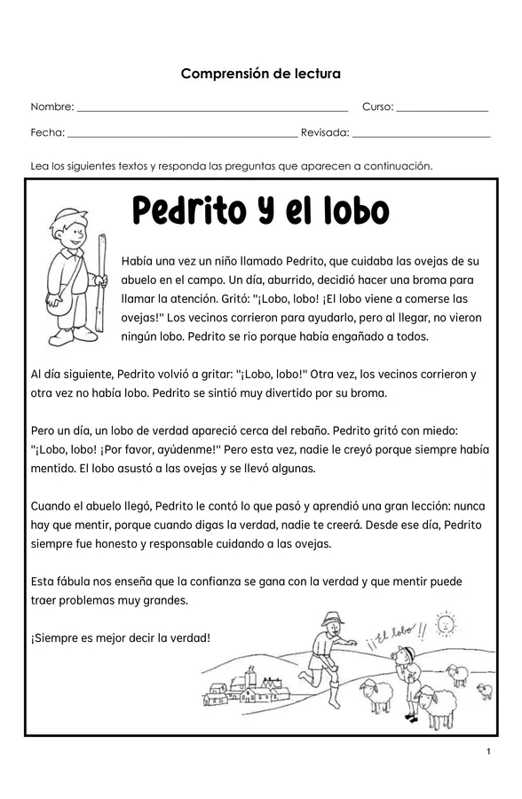 Comprensión de lectura (Fábula) | profe.social