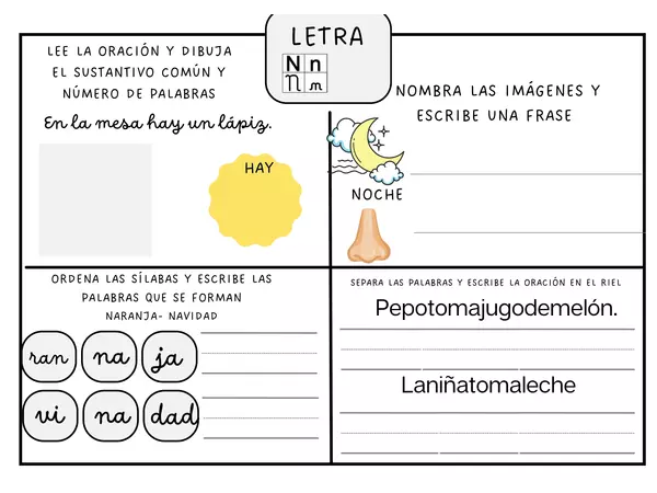 ficha de letra N en letra imprenta | profe.social