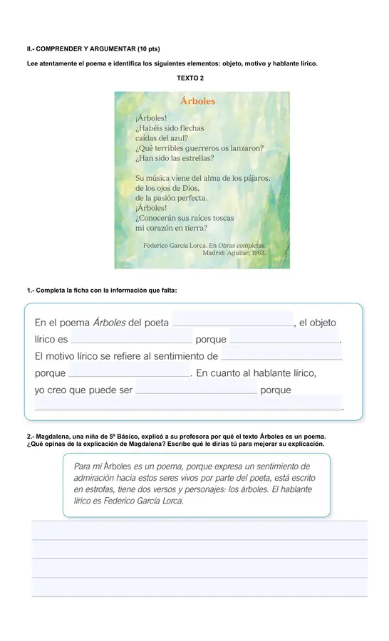 Prueba elementos de la poesía | profe.social